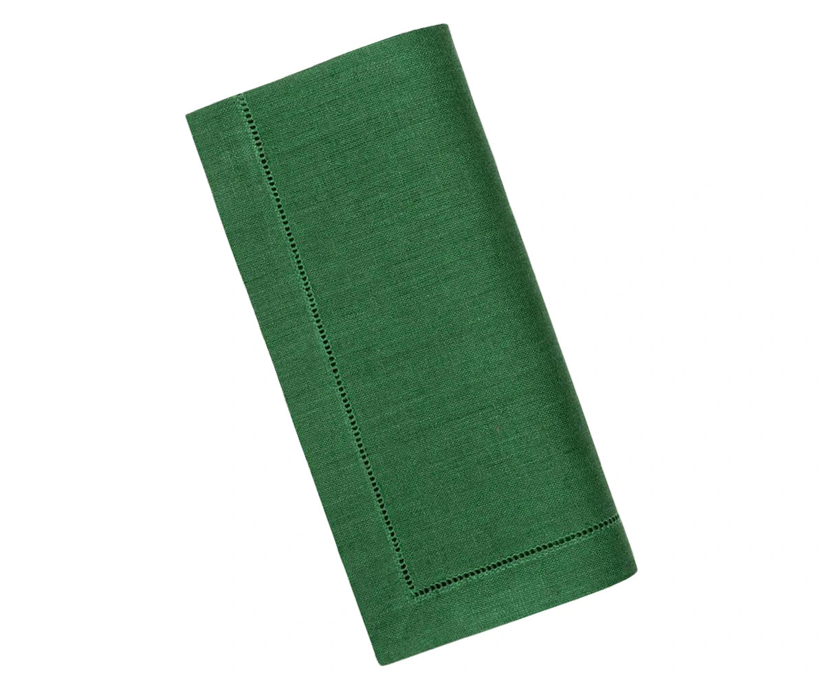 Emerald Green Linen Napkins | Hemstitch Napkins | All Cotton and Linen