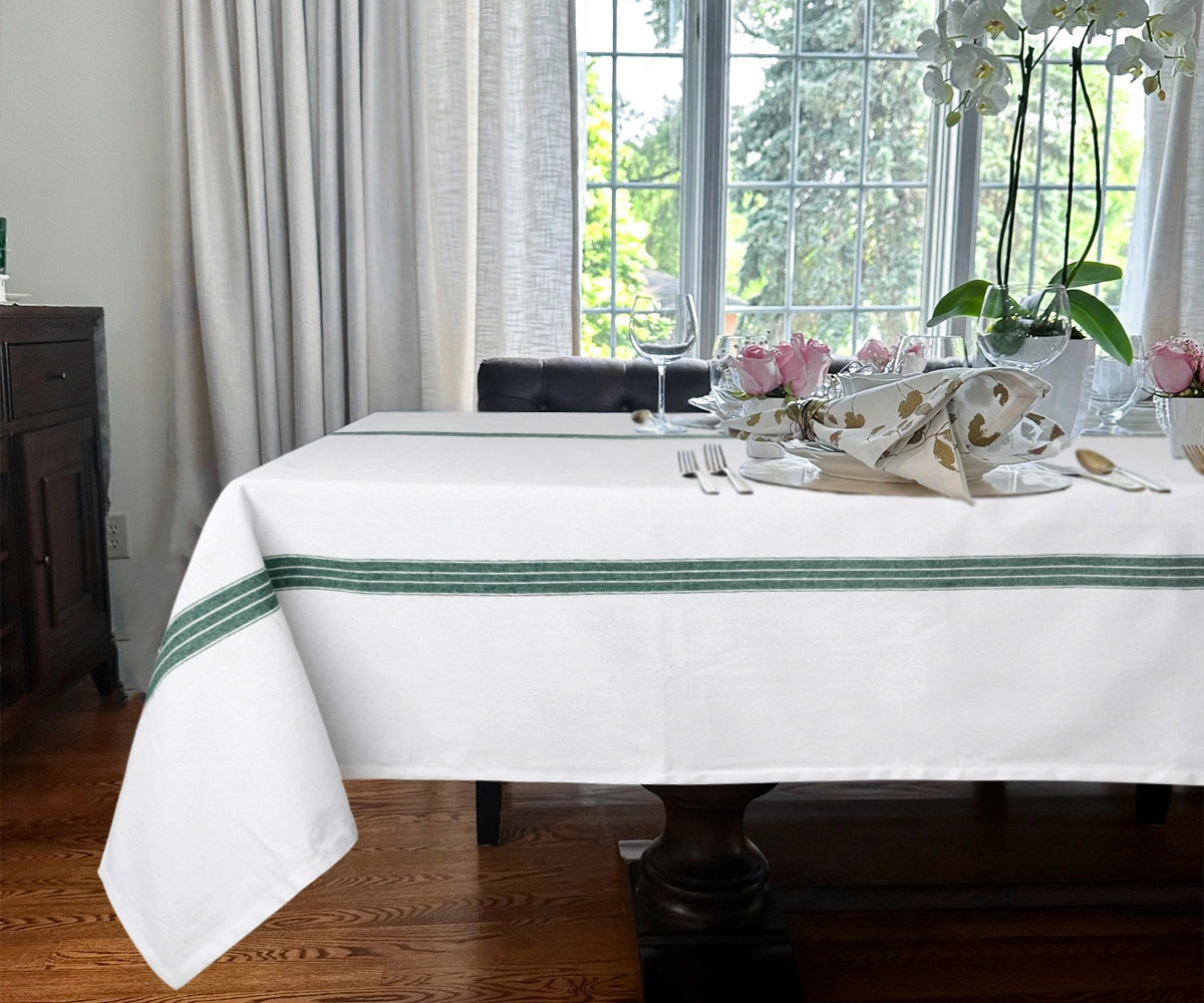Green and White Striped Tablecloth – 100% Cotton Tablecloths