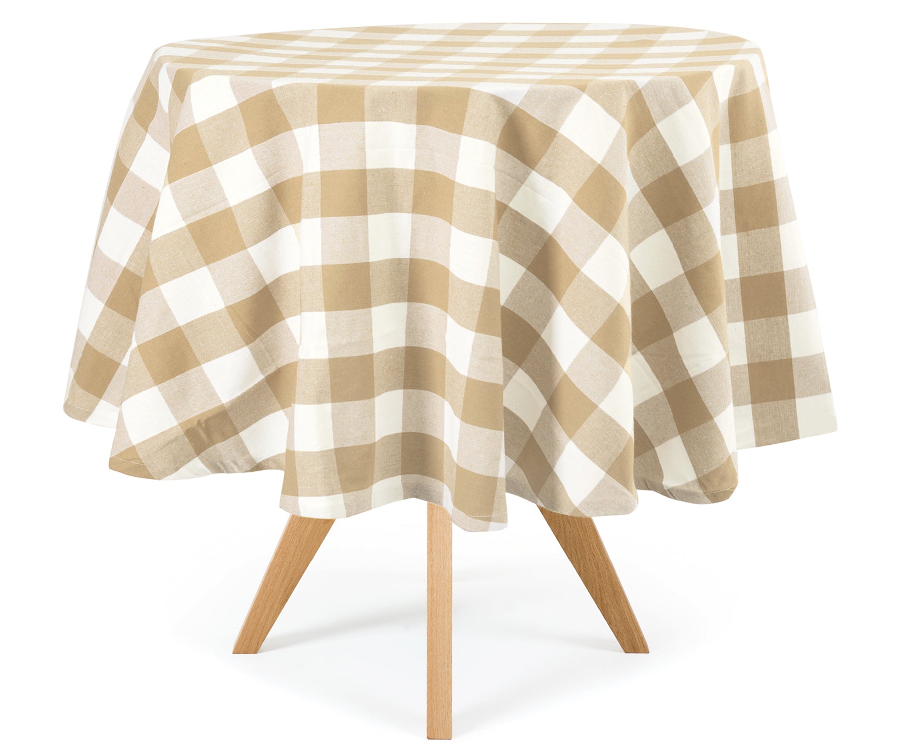 Beige Round Tablecloth - 60 Inch | Beige Checkered Tablecloth