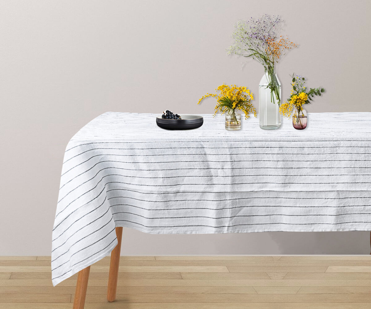 Black Striped Linen Tablecloth | Rectangular | Modern & Farmhouse