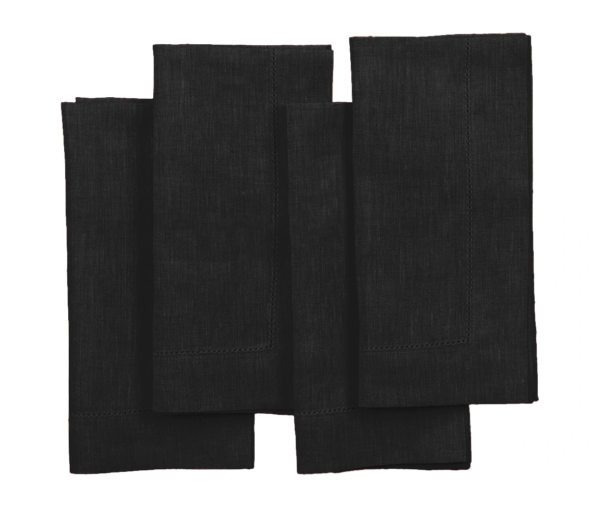 Black Napkins Linen | Hemstitch Linen Napkins | All Cotton and Linen