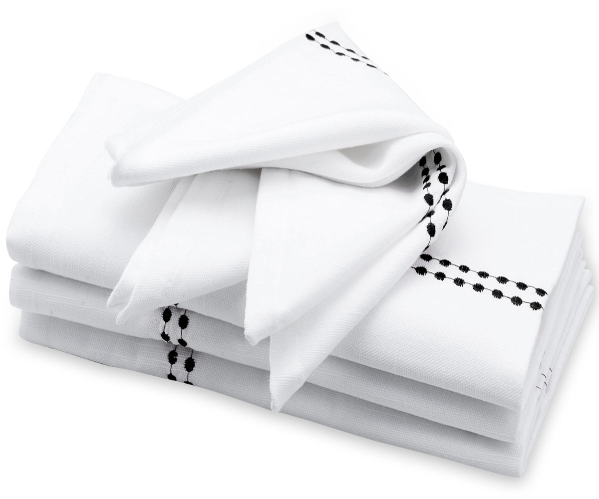 White Dinner Napkins | Dot Embroidery Napkins | Cloth Napkin