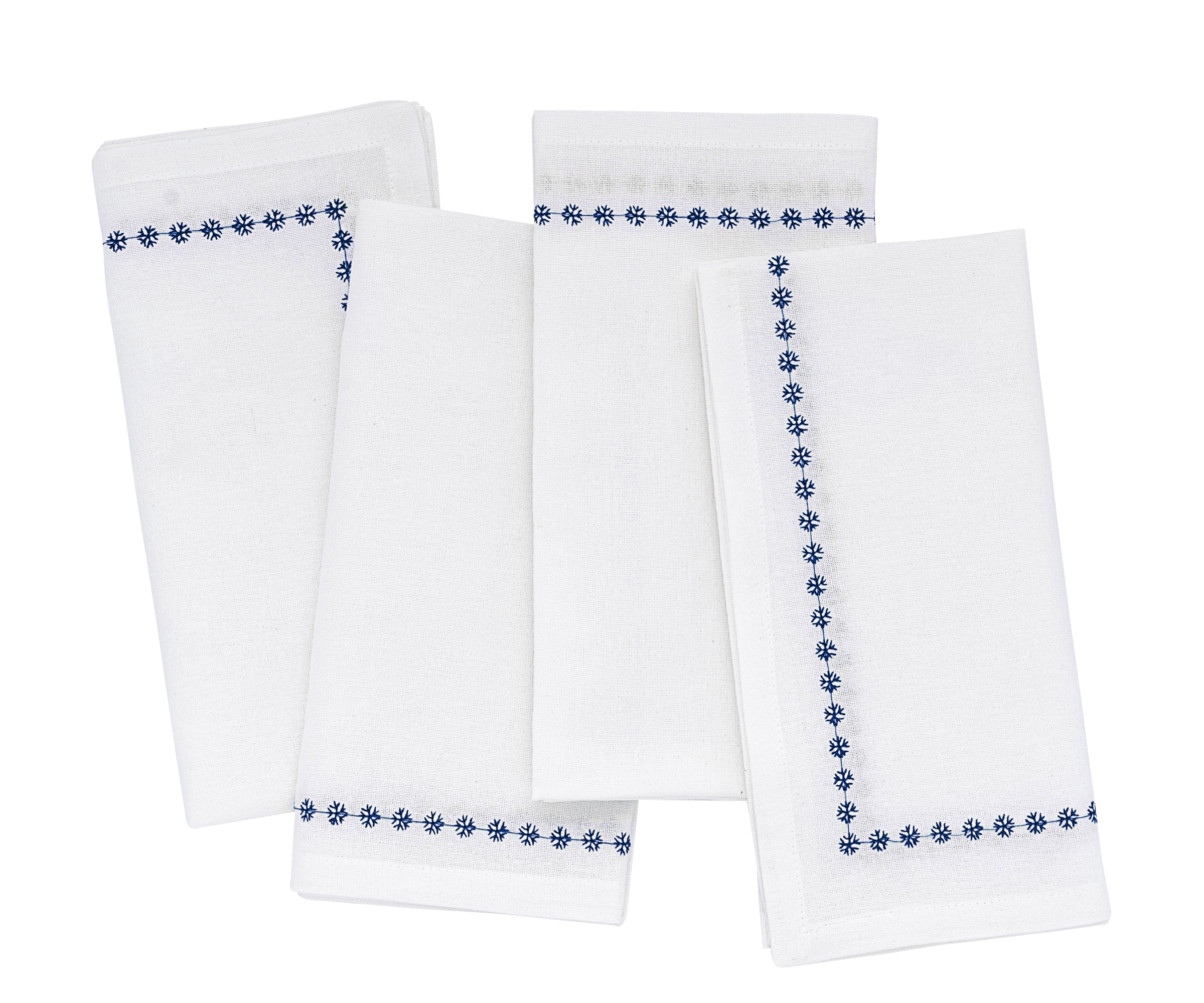 Navy Blue Snowflake Dinner Napkins | Embroidery Cloth Napkins