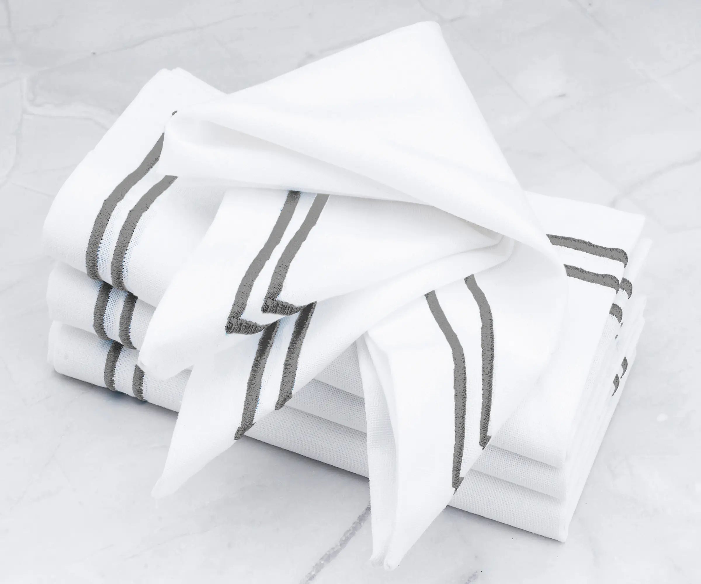 Gray Double Line Embroidery Napkins | All Cotton and Linen