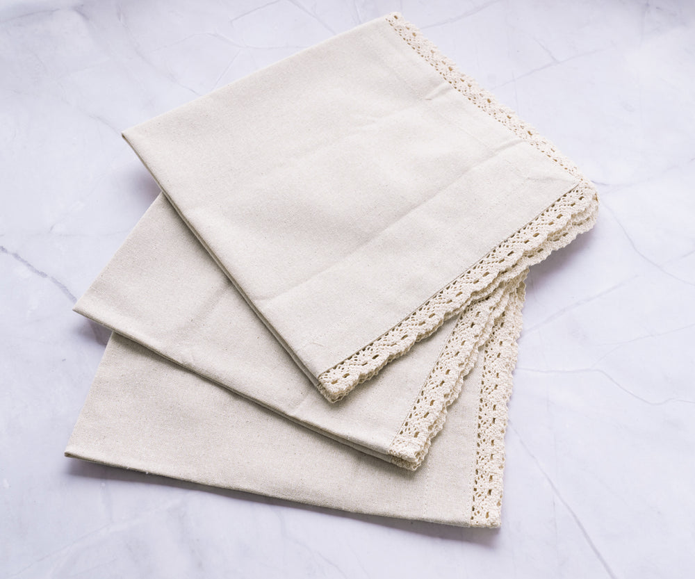Lace Napkins | Natural Trim Napkins | All Cotton and Linen