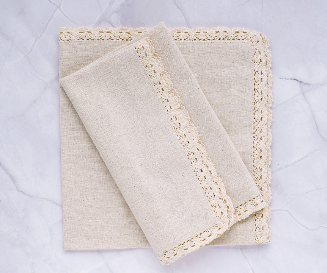 Lace Napkins | Natural Trim Napkins | All Cotton and Linen