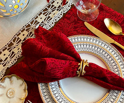 Red Cloth Napkins - Floral Napkins - Red Napkins | All Cotton and Linen