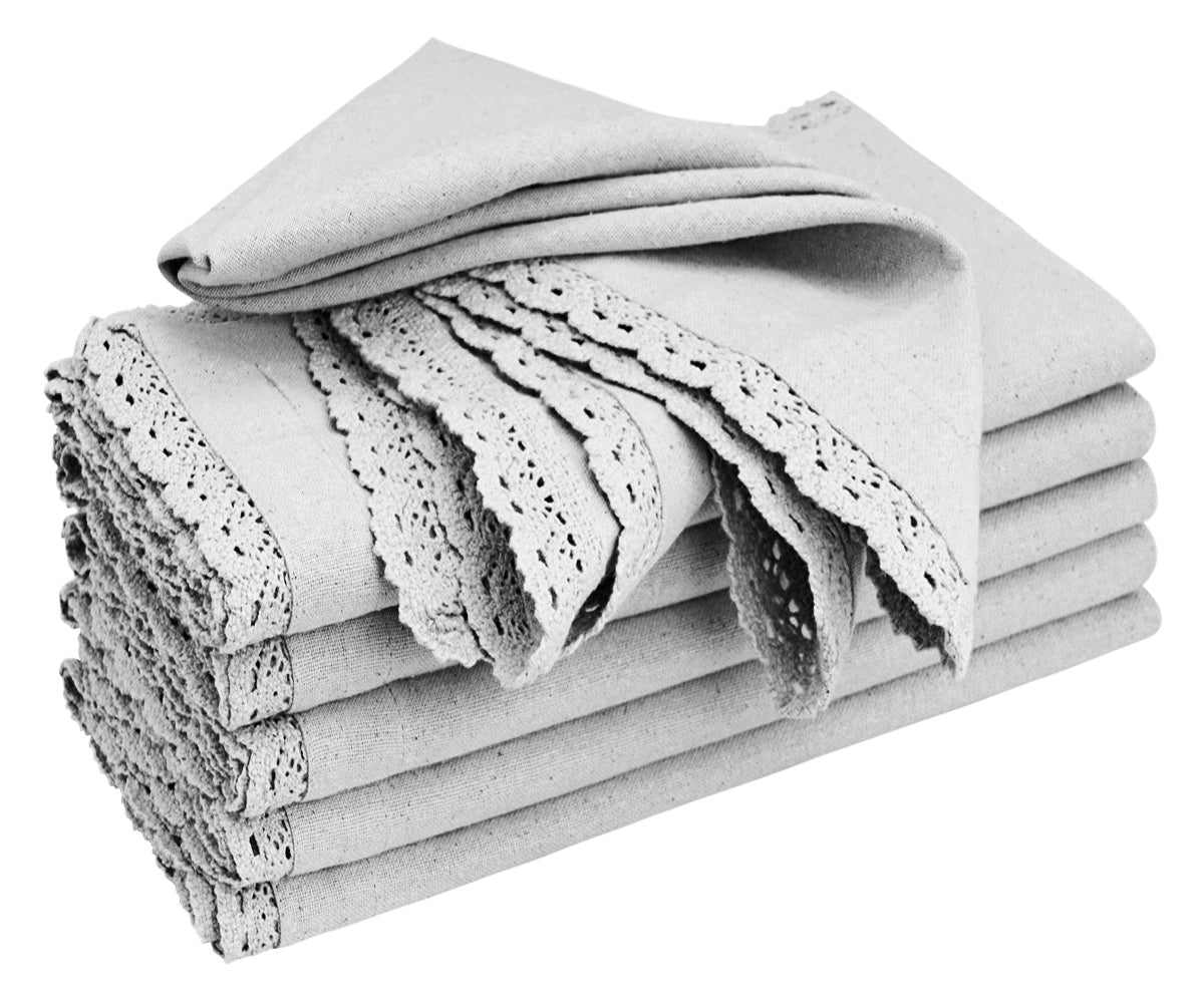 Gray Lace Cotton Napkins - Set of 12 | Elegant & Reusable