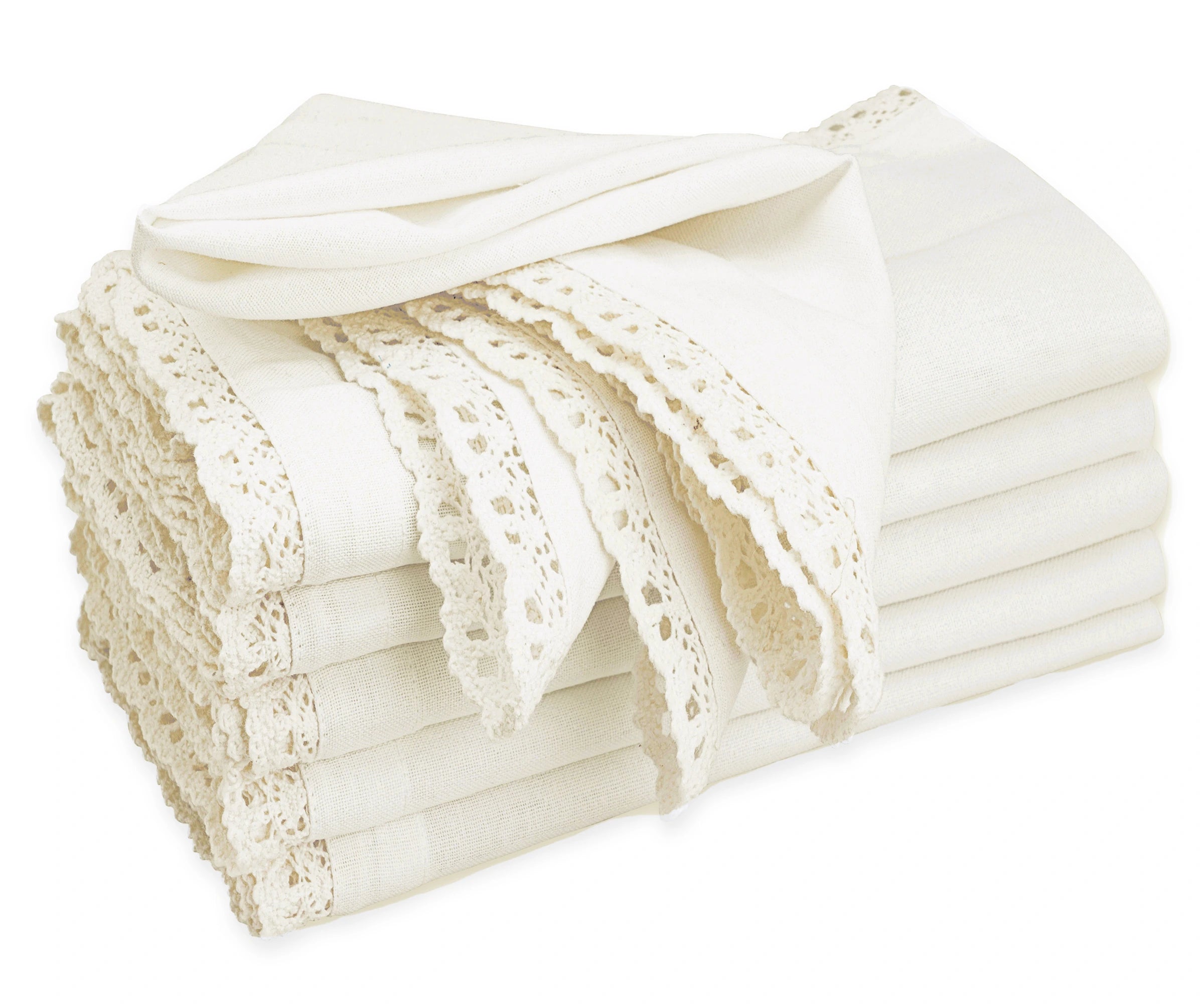 Off-White Lace Cotton Napkins - Set of 12 | Elegant & Reusable