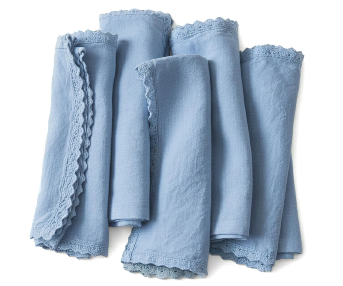 Linen Lace Dinner Napkins | Elegant Reusable Linen Table Napkins