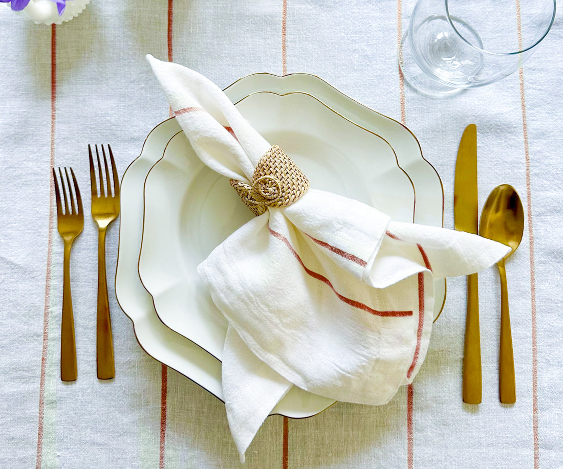 Gold Linen Napkins | Metallic Thread Napkins | All Cotton and Linen