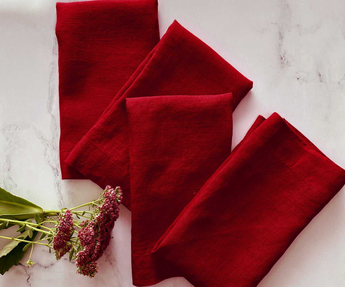 Cherry Red Linen Napkins | 100% Pure Linen | All Cotton and Linen