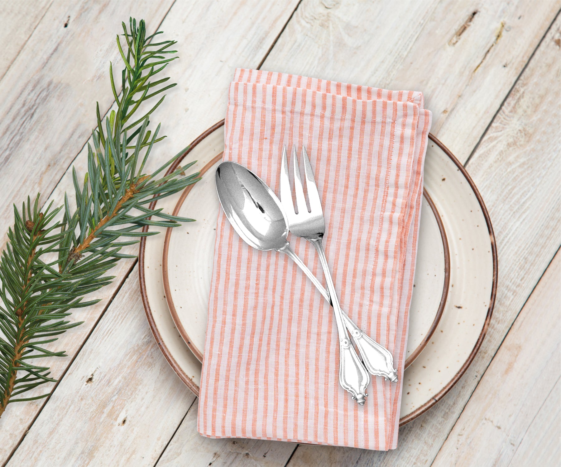 Orange Ticking Stripe Linen Napkins - All Cotton and Linen