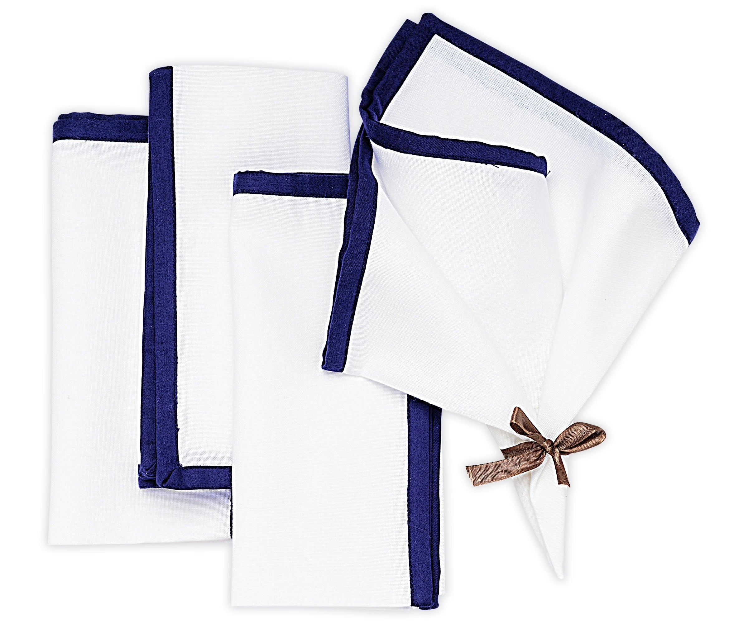 Navy Blue Border Napkins | White Napkins with Blue Trim | Set of 4