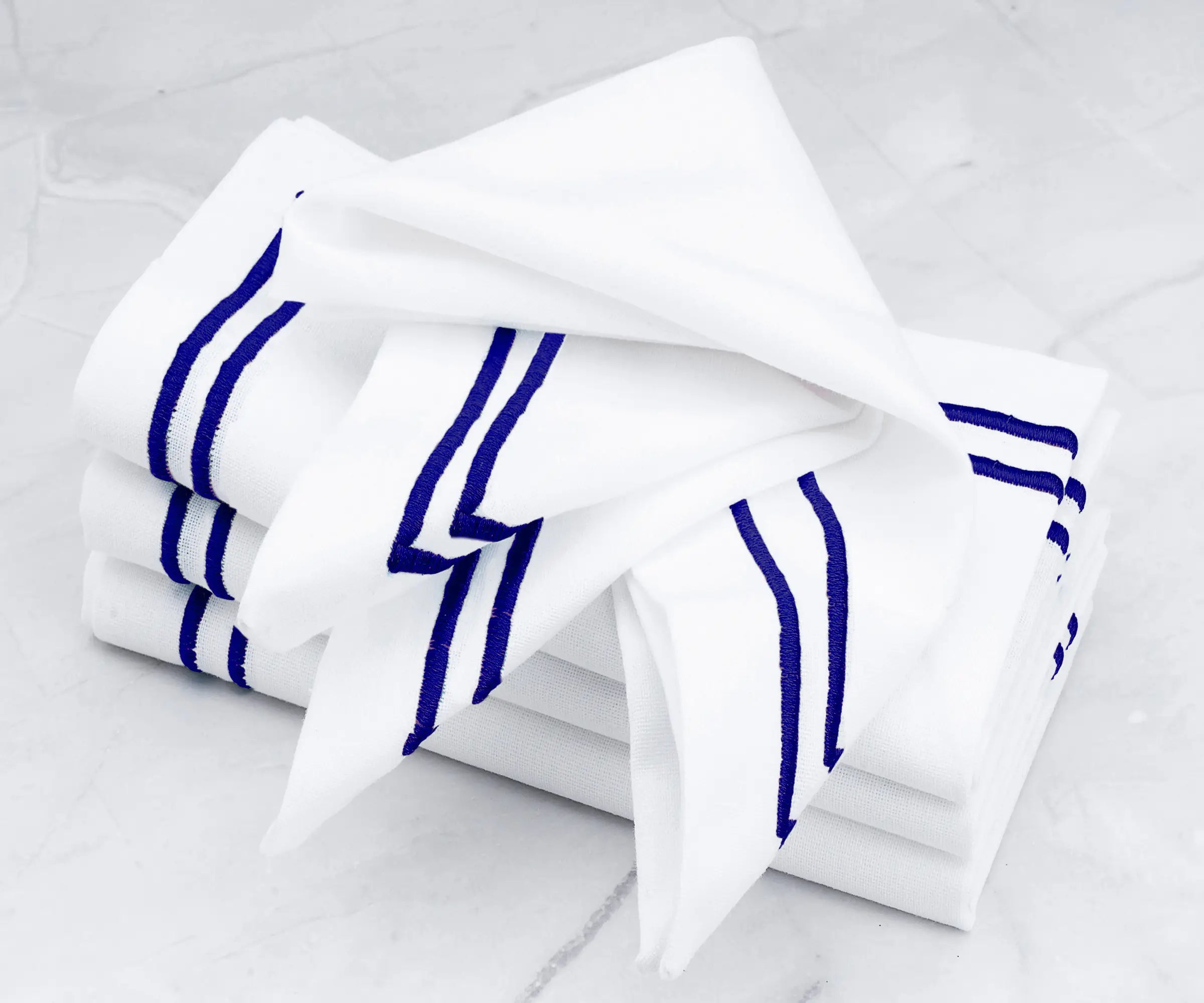 Royal Blue Double Line Embroidery Napkins | All Cotton and Linen