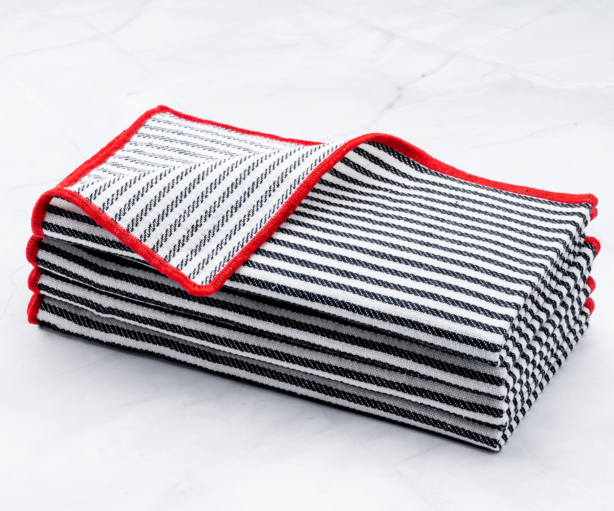 Cloth Napkins Set of 4 - Striped Dinner Napkins | All Cotton and Linen