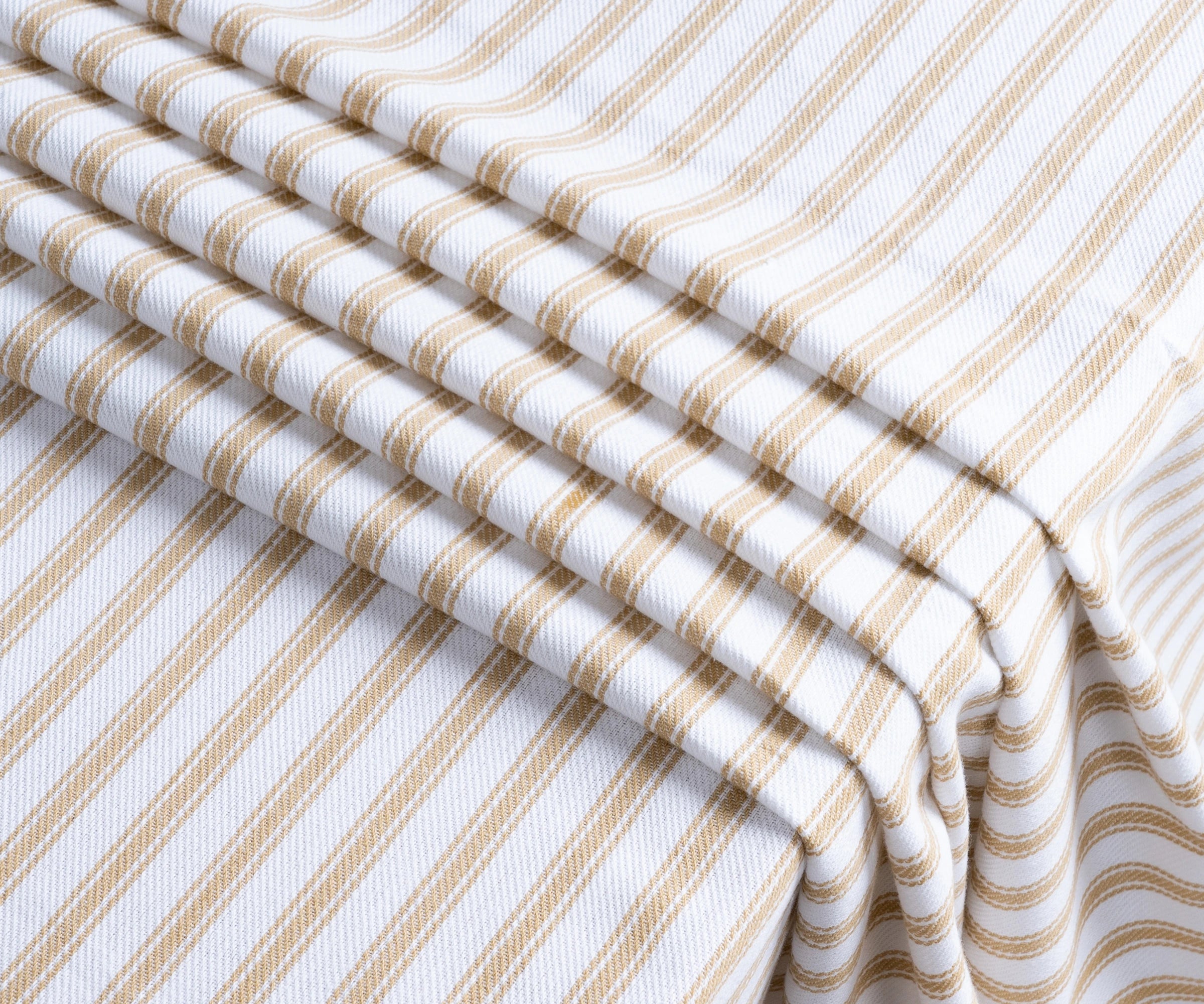 Tan and White Striped Tablecloth | Farmhouse Ticking Stripe Rectangle