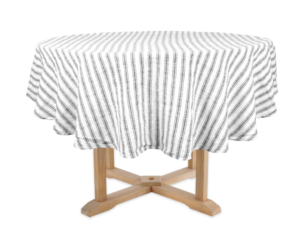 Homestead Stripe Linen Round Tablecloth - Rustic Elegance