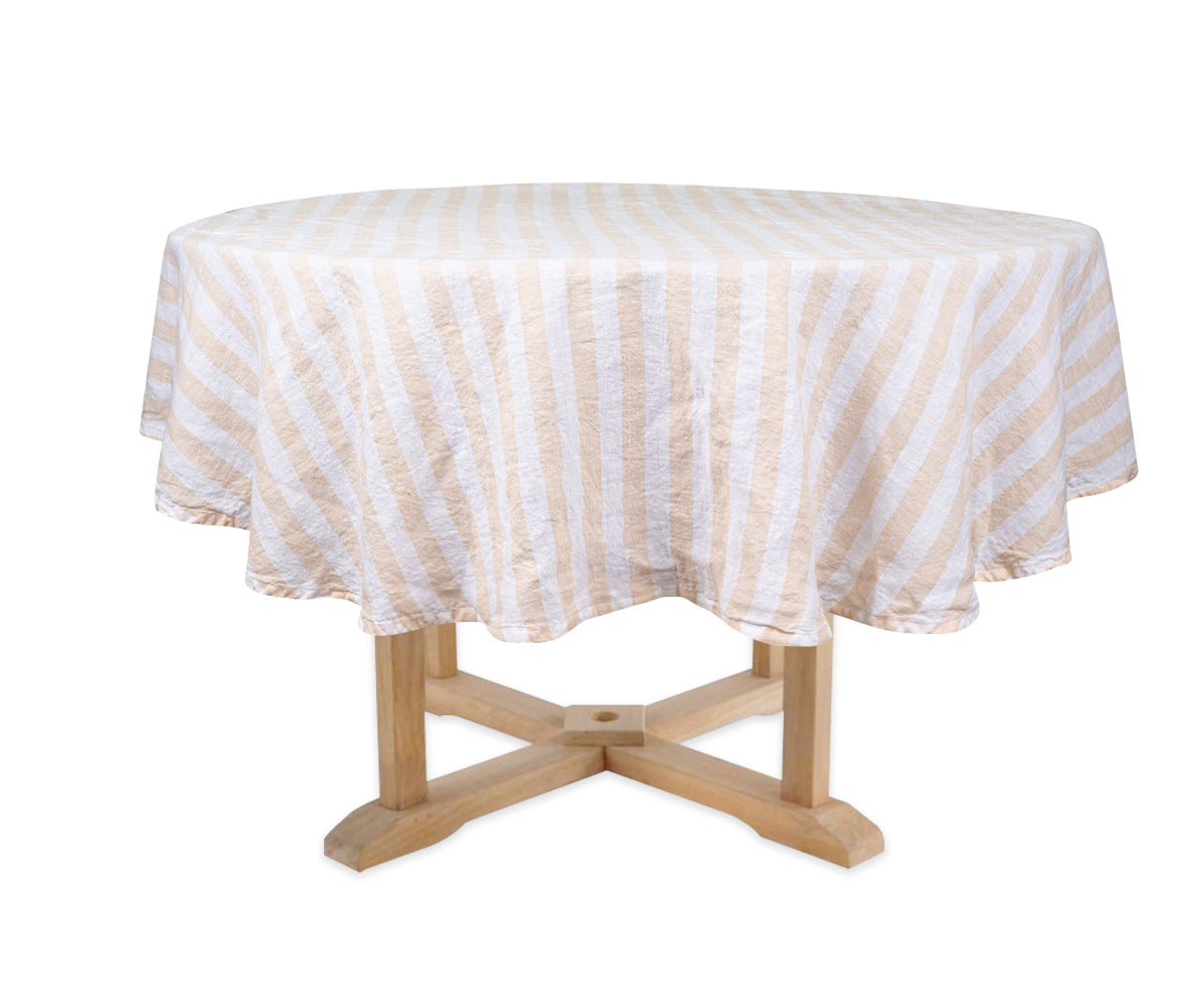 Italian Stripe Tablecloth | Round Linen Tablecloth | All Cotton and Linen