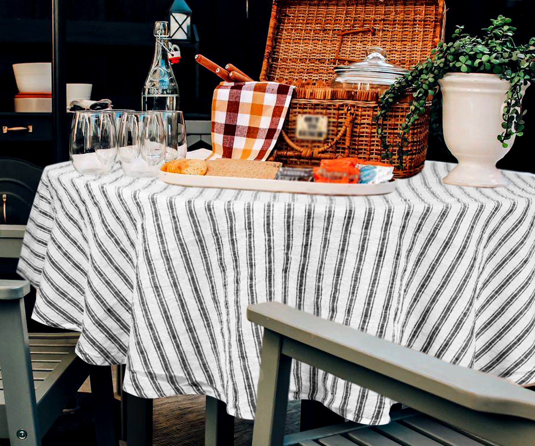 Round Linen Tablecloths - Homestead Stripe Tablecloth | On Sale!