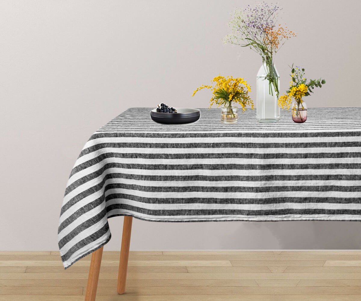 Italian Stripe Rectangle Linen Tablecloth -100% Pure Linen
