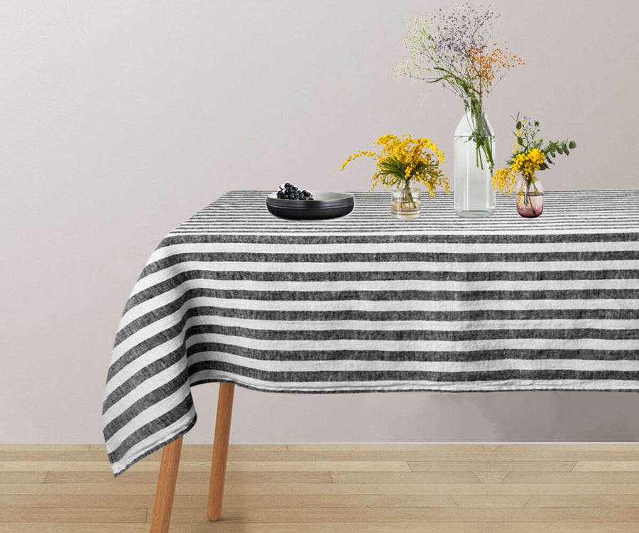 Italian Stripe Rectangle Linen Tablecloth -100% Pure Linen