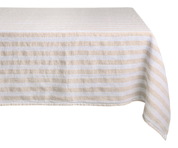 Italian Stripe Rectangle Linen Tablecloth -100% Pure Linen