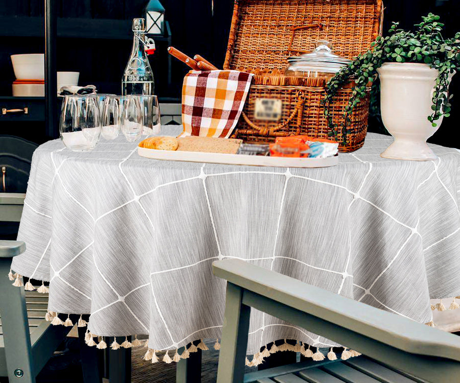 Tablecloth Round - Plaid Tablecloth with Tassel | All Cotton and Linen