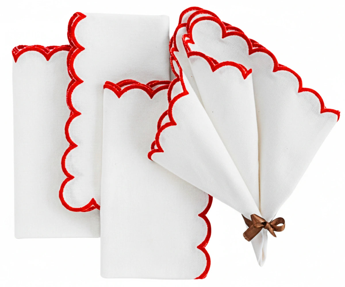 Scallop Edge Napkins - Red | Red Cotton Napkins