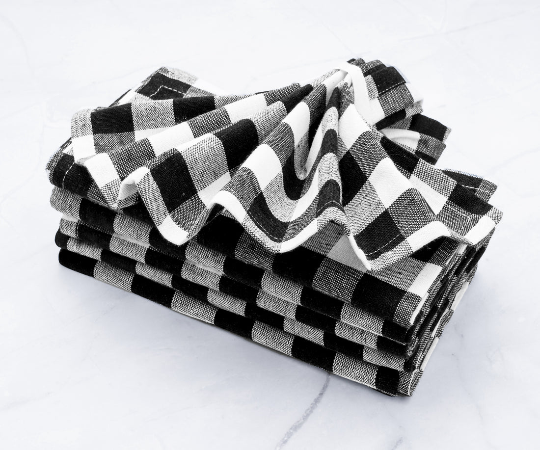 Black And White Buffalo Checkered Napkins | All Cotton and Linen