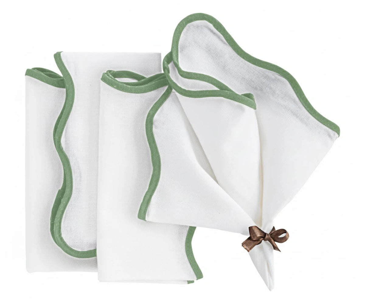 Sage Green Napkins - Scalloped Edge | Wave Edge Napkins