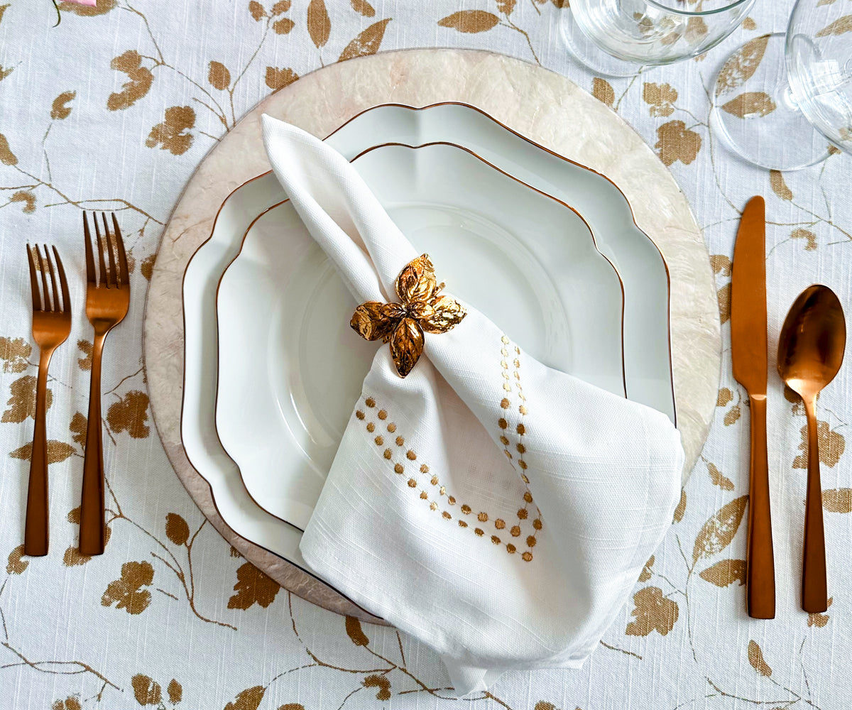 White Dinner Napkins | Dot Embroidery Napkins | Cloth Napkin