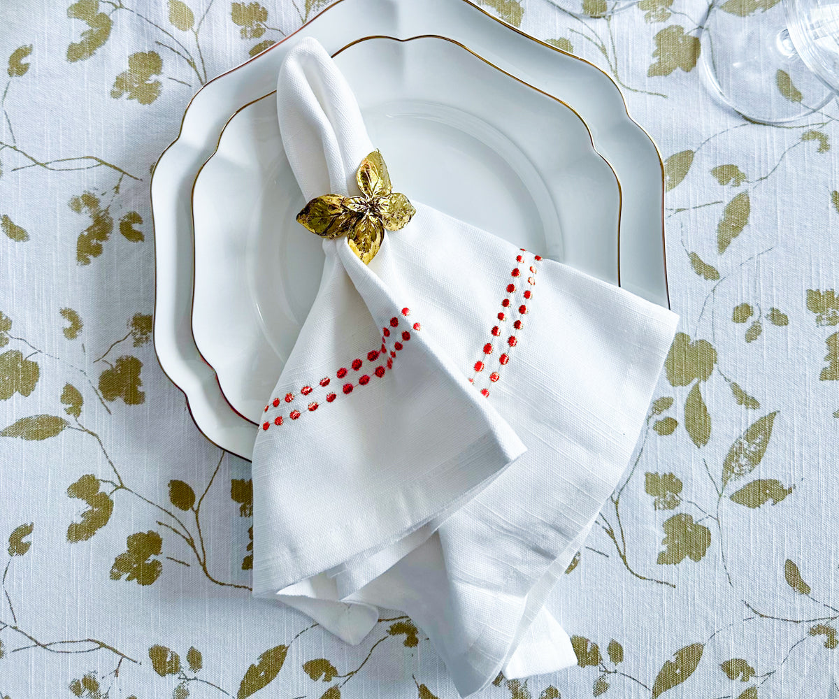 White Dinner Napkins | Dot Embroidery Napkins | Cloth Napkin
