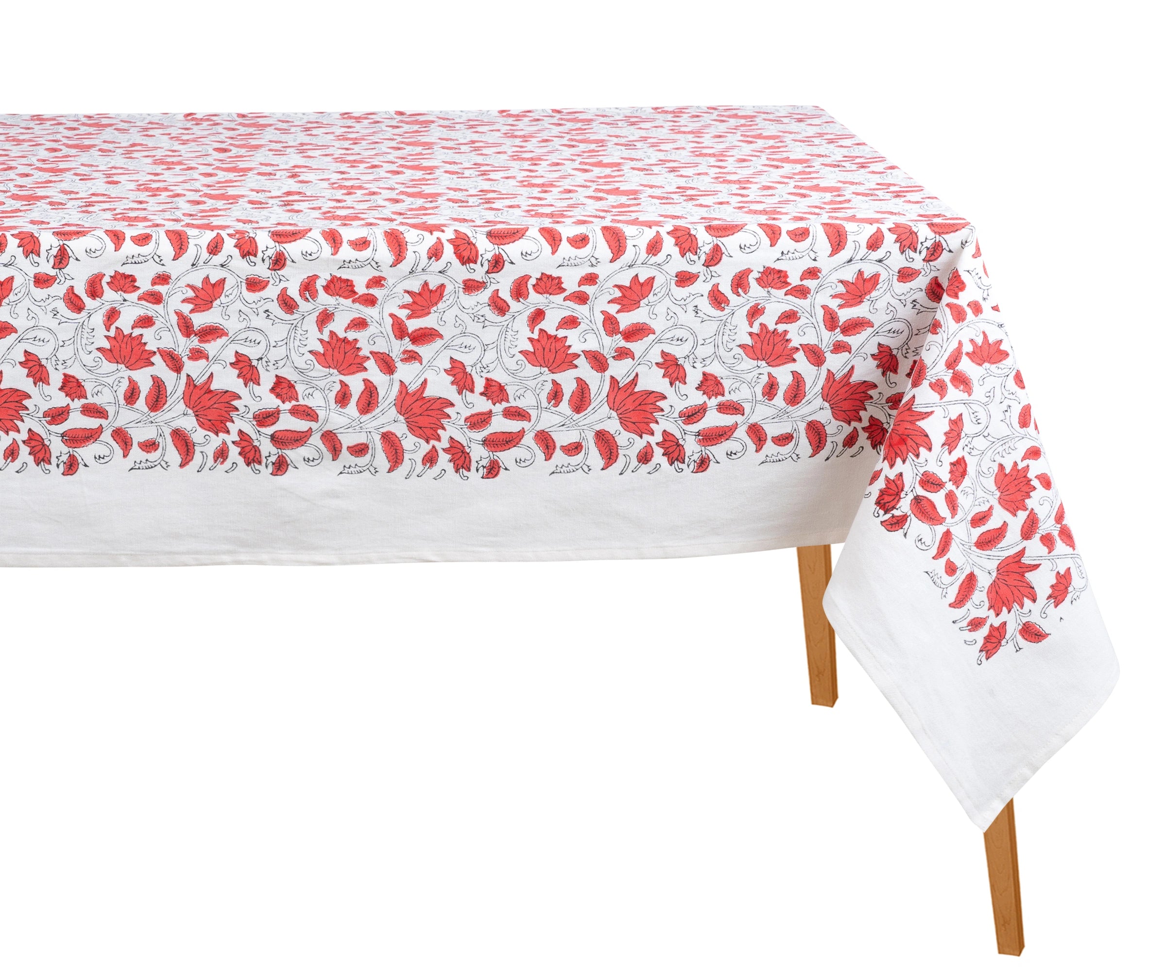 Floral Tablecloth - Red Printed Tablecloth | 100% Cotton Block Printed