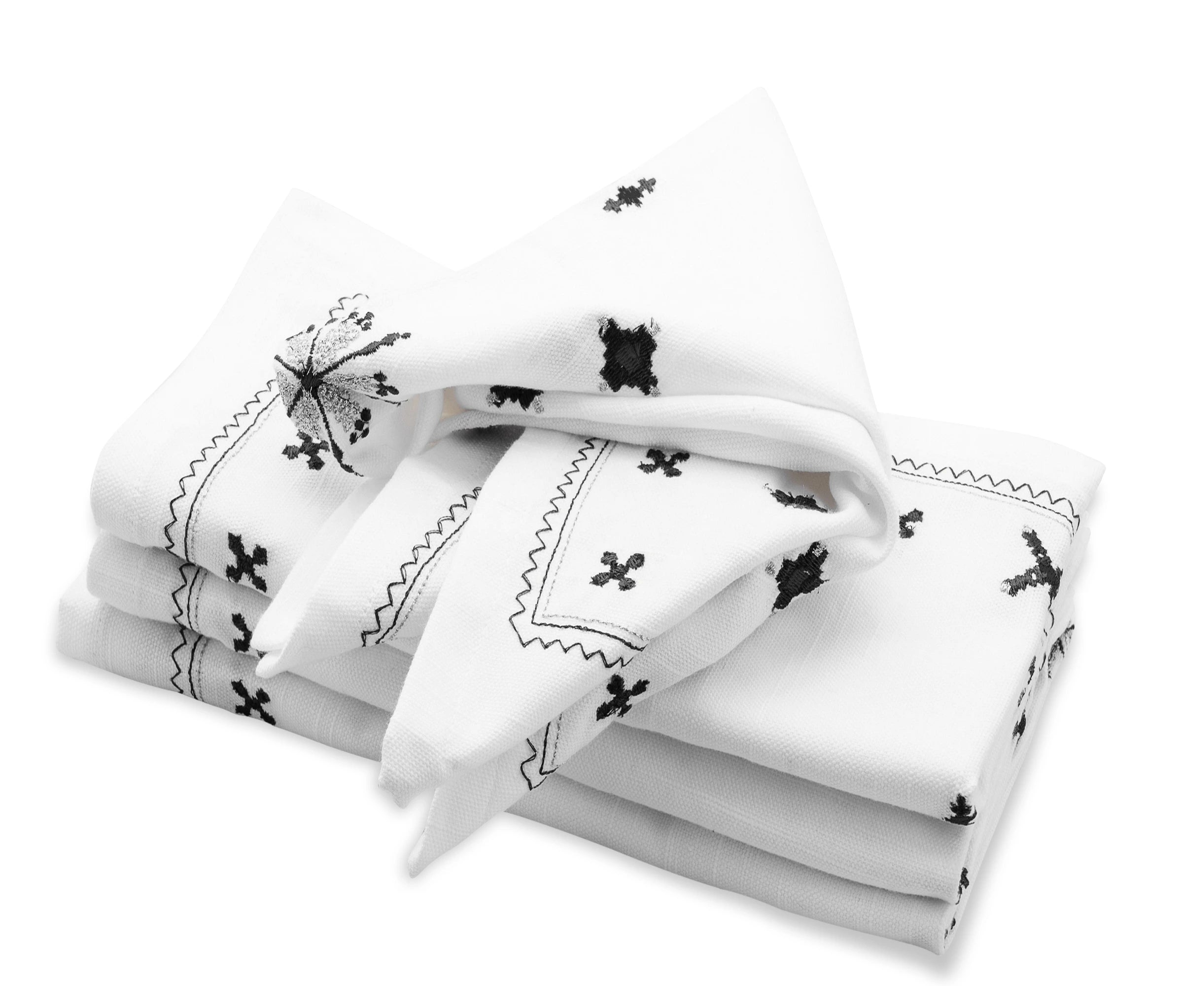 Embroidered Cloth Napkins - Black | Cotton Cloth Napkins Bulk