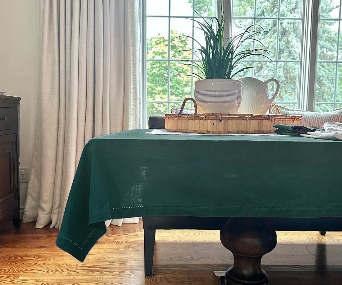 Green Tablecloth - Hemstitched | 100% Cotton | Dining Tablecloths