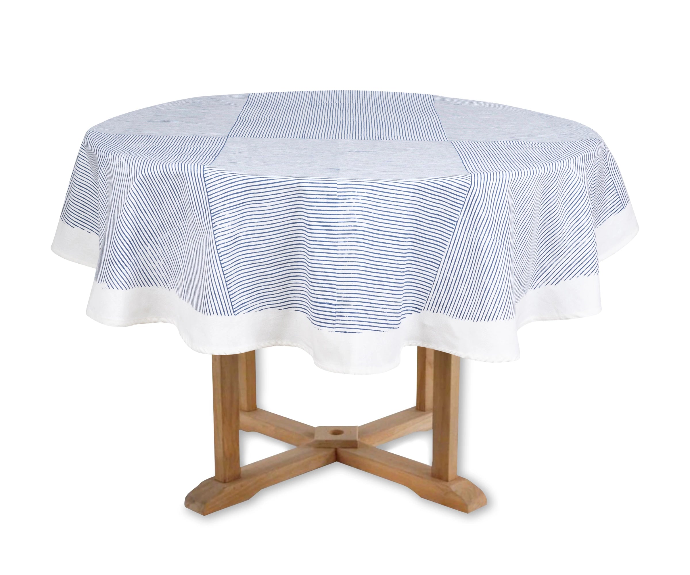 Blue Print Tablecloth | Blue and White Stripe Print Round Tablecloth