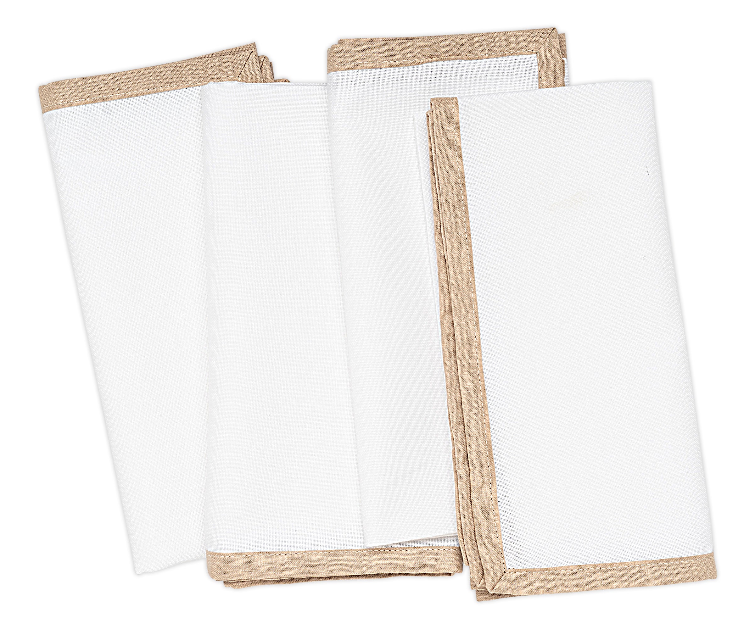 Beige Border Napkins | White Napkins with Beige Trim | Set of 4