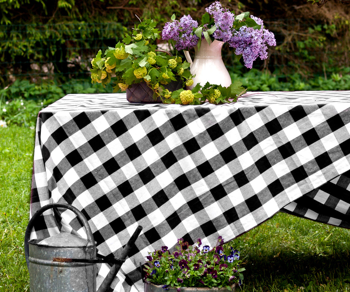 Black Tablecloth | Black Cotton Tablecloth | Black And White Checkered ...