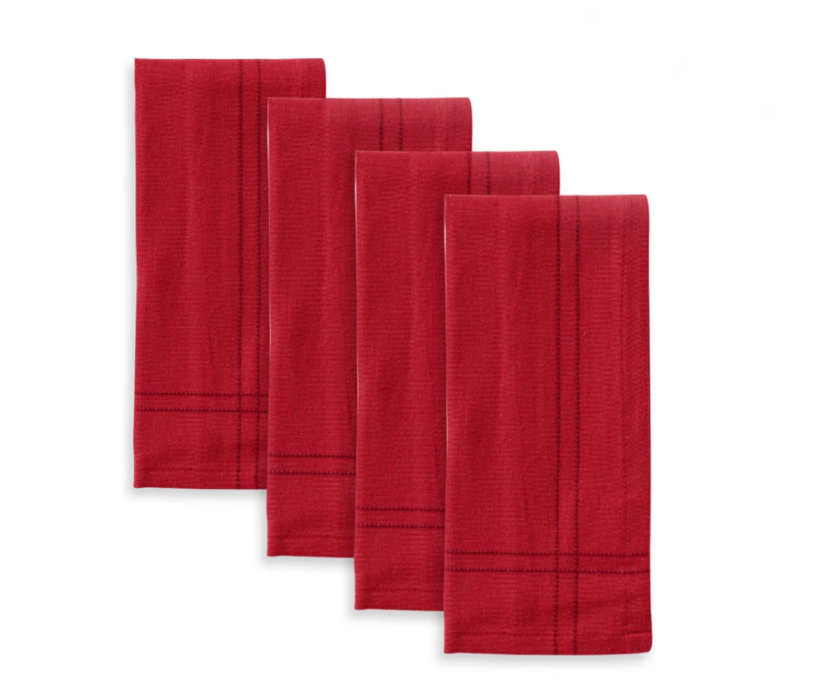 Red Pearl Embroidered Napkins | Festive Table Décor