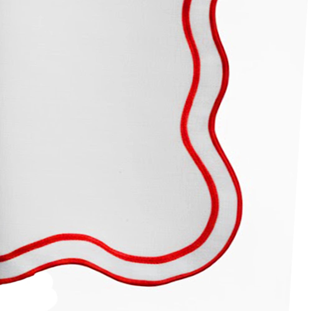 White and Red Napkins with Scallop Trim | Cloth Dinner Napkins