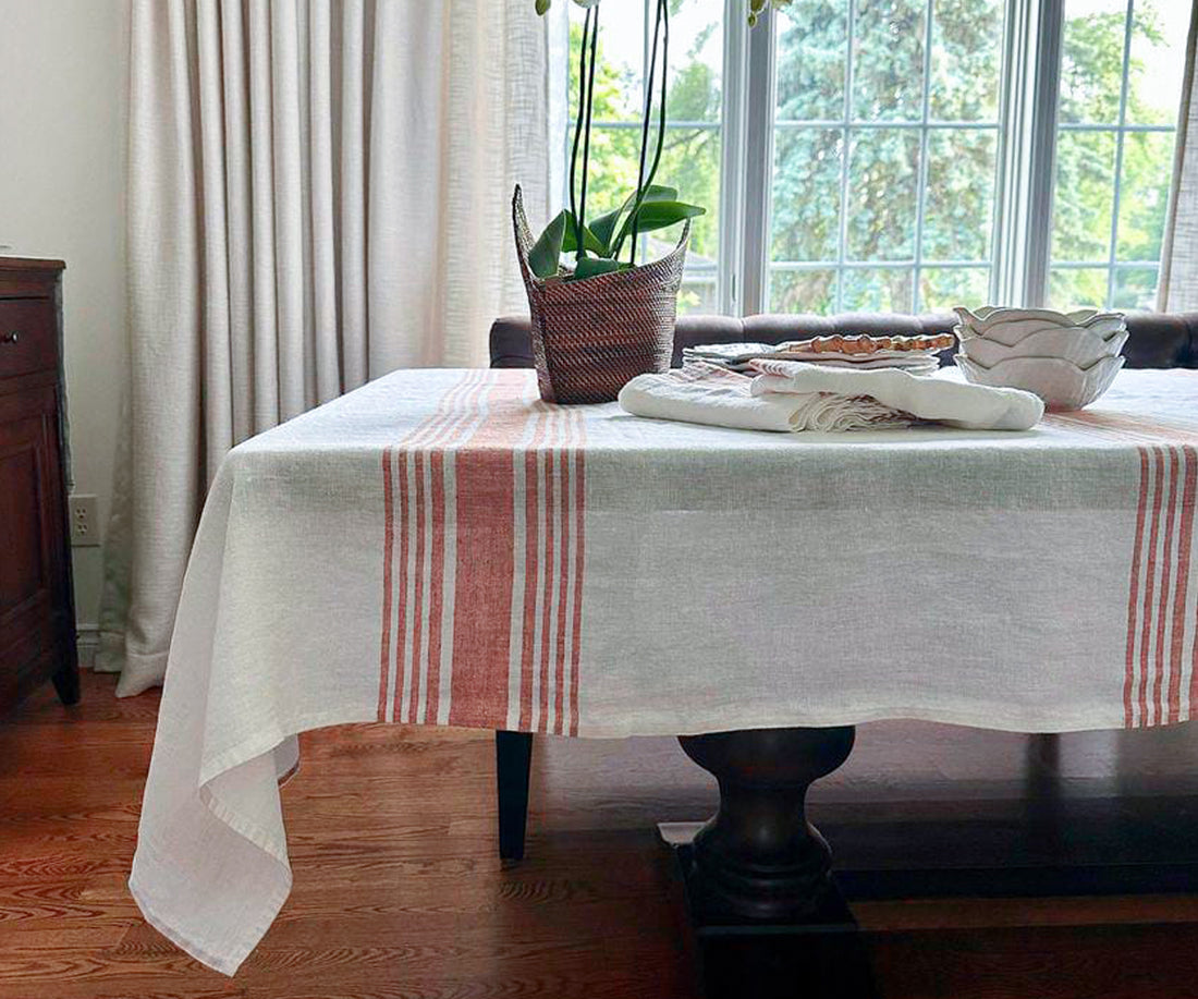 Linen Rectangle Tablecloth | Farmhouse Stripe Tablecloth - Buy Now!