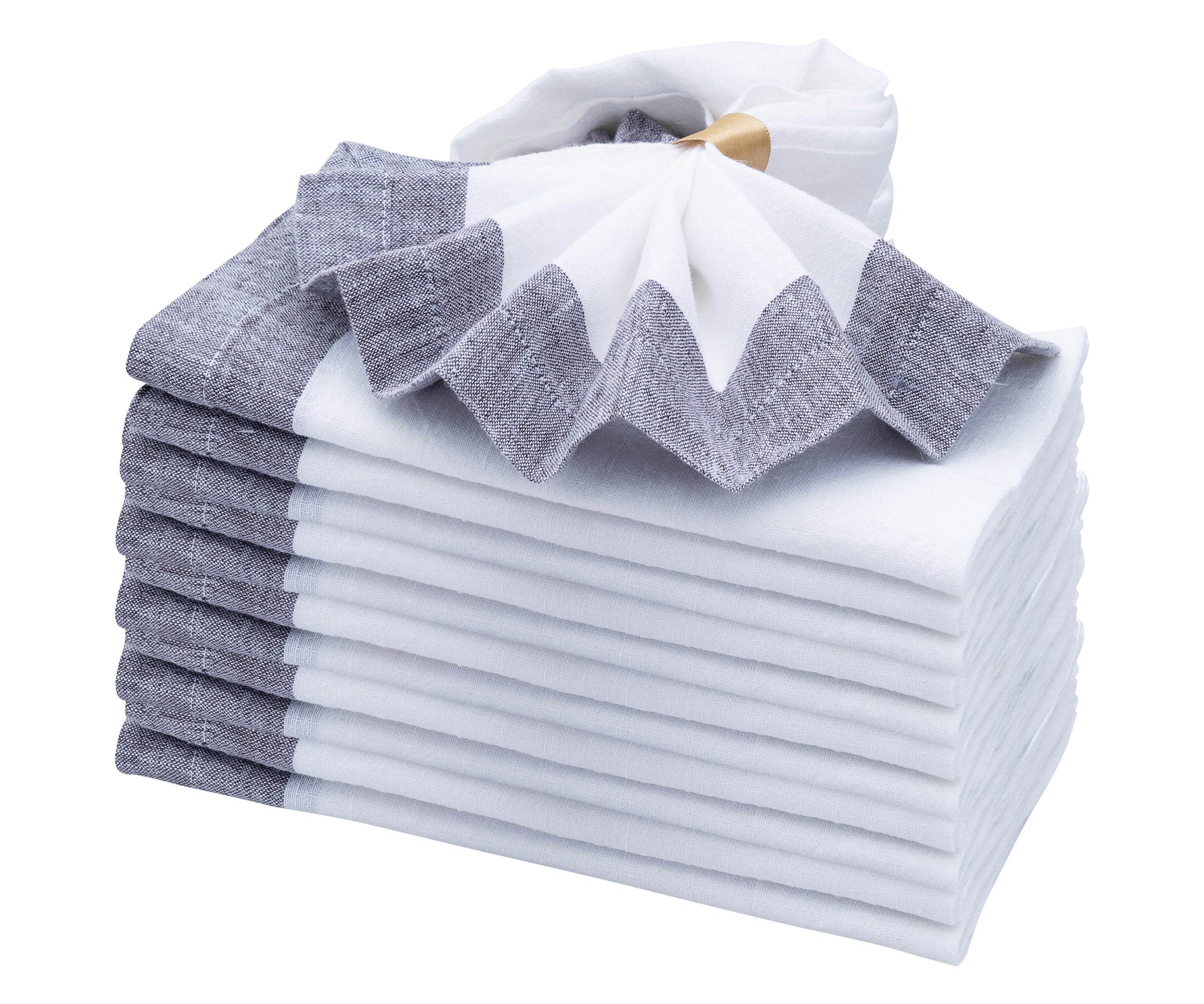 Grey Linen Napkins - Gray and White Napkins Bulk - 100% Pure Linen